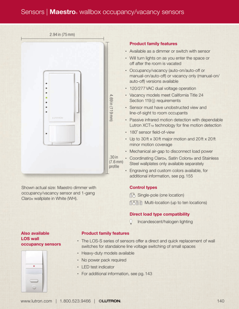 Maestro® wallbox occupancy/vacancy sensors