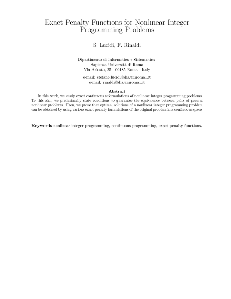 Exact Penalty Functions For Nonlinear Integer Programming Problems