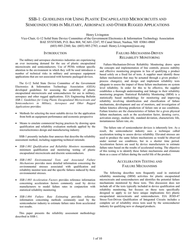 SSB-1: Guidelines for Using Plastic Encapsulated Microcircuits and
