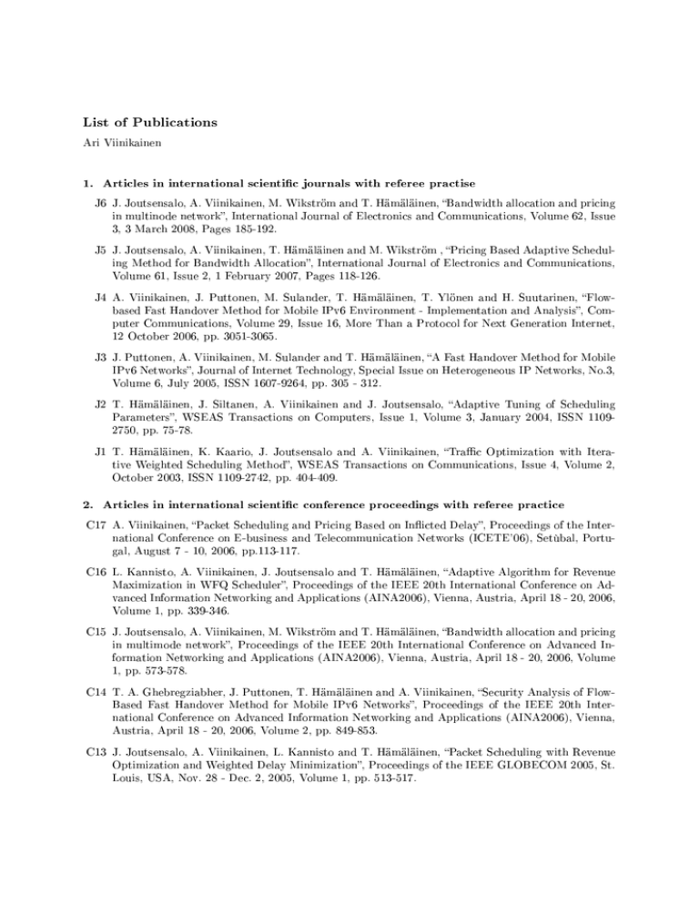 List of Publications