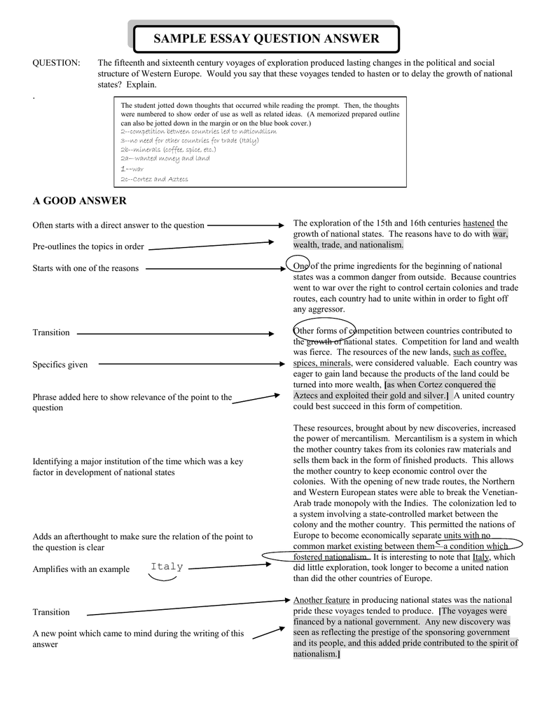 Examples Of Essay Questions And Answers