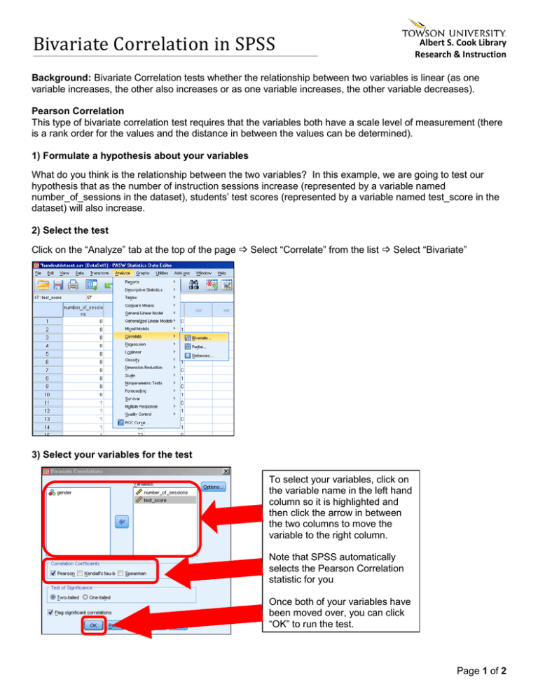Bivariate Correlation In SPSS