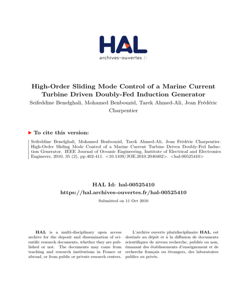 High-Order Sliding Mode Control of a Marine Current Turbine
