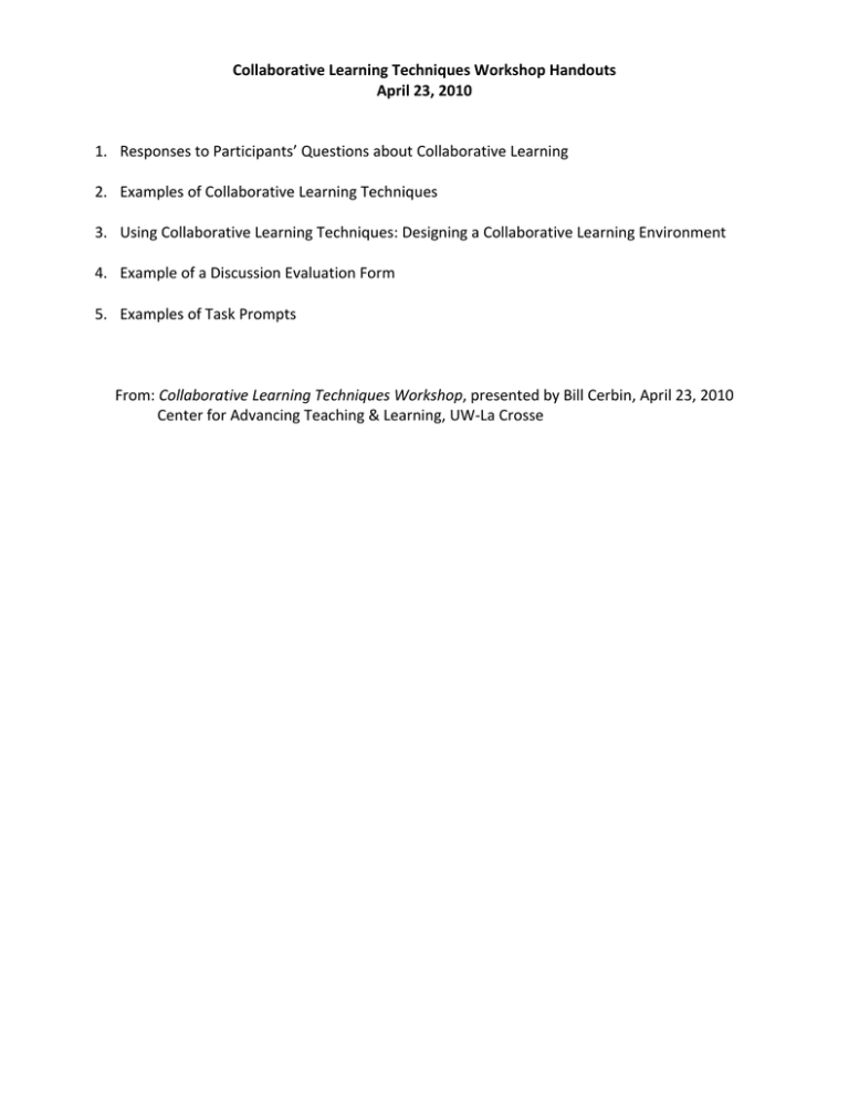 Examples of Collaborative Learning Techniques - UW