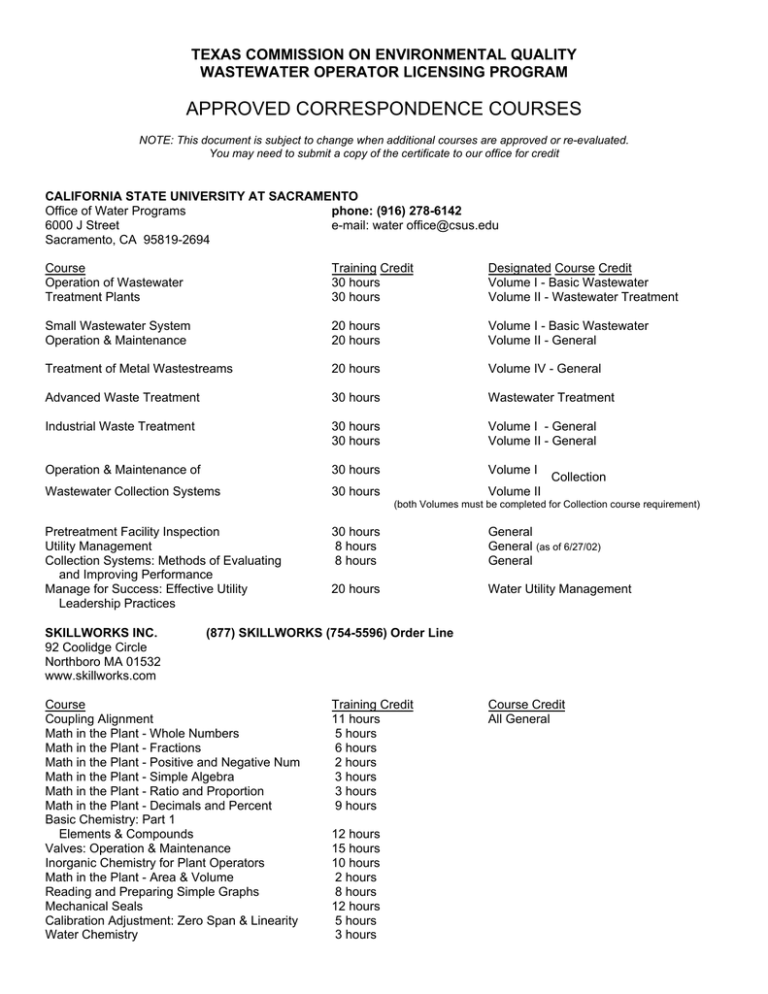 Approved Correspondence Courses Approved Correspondence Courses