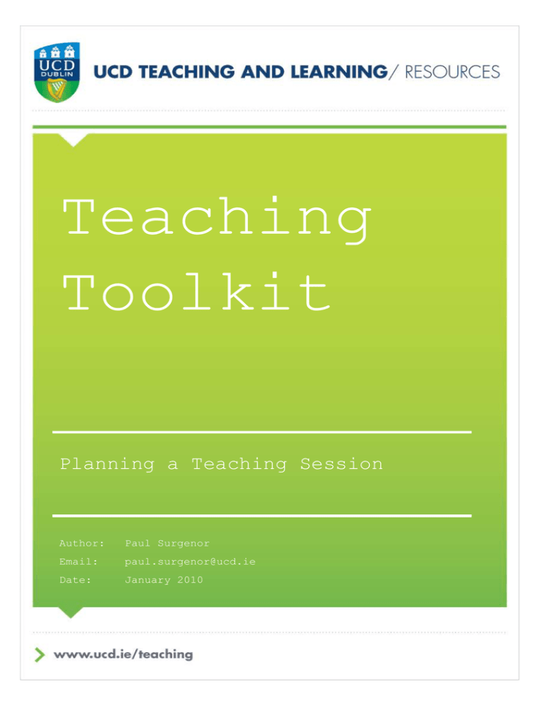 Planning A Teaching Session Planning A Teaching Session