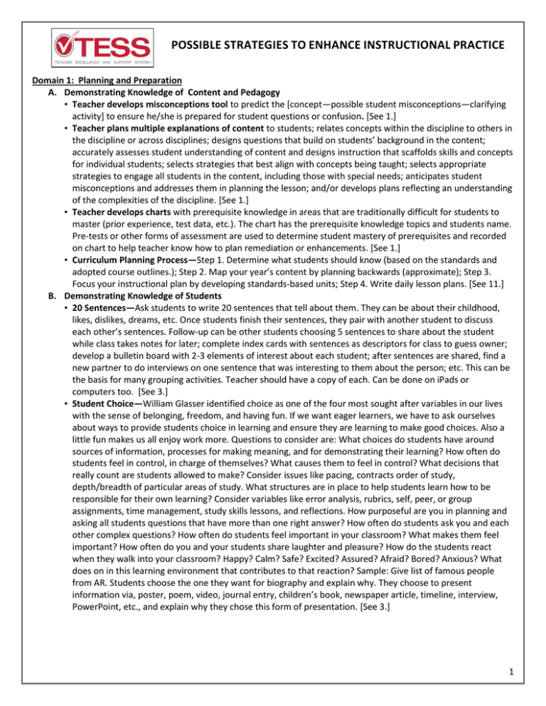 POSSIBLE STRATEGIES TO ENHANCE INSTRUCTIONAL PRACTICE