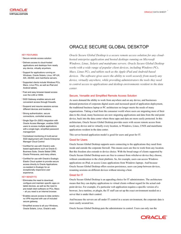 Oracle Secure Global Desktop Data Sheet