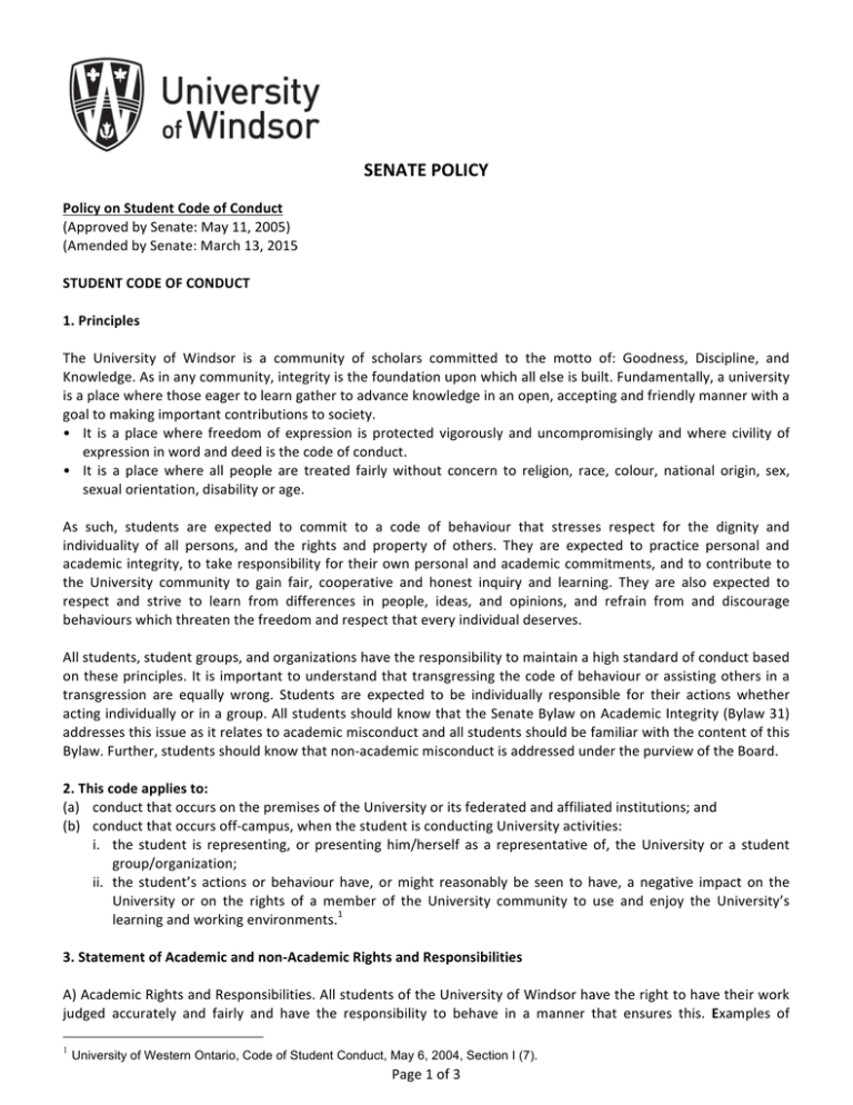 Student Code Of Conduct