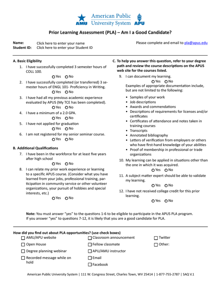 Prior Learning Assessment PLA Am I A Good Candidate 
