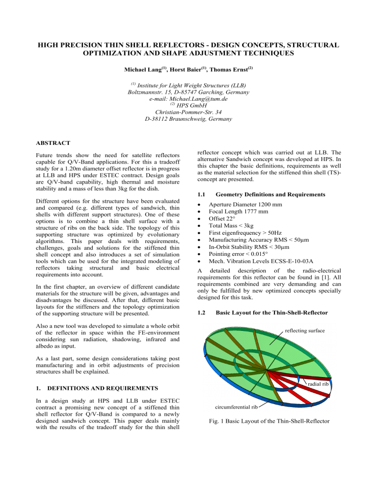 high precision thin shell reflectors - design concepts