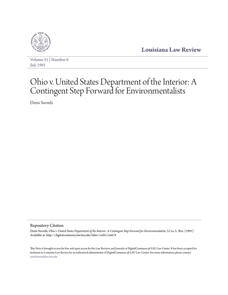 Ohio v. United States Department of the Interior
