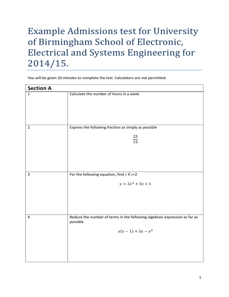 Maths Skills Test