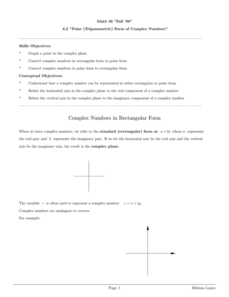 Complex Numbers In Rectangular Form