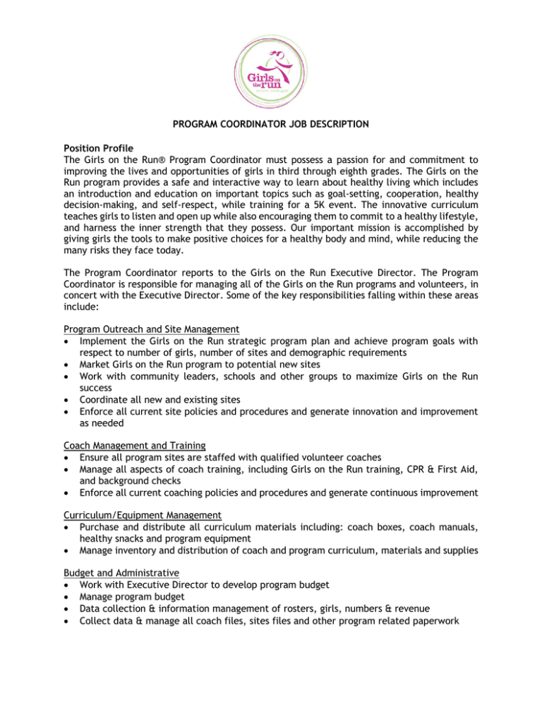  PROGRAM COORDINATOR JOB DESCRIPTION 