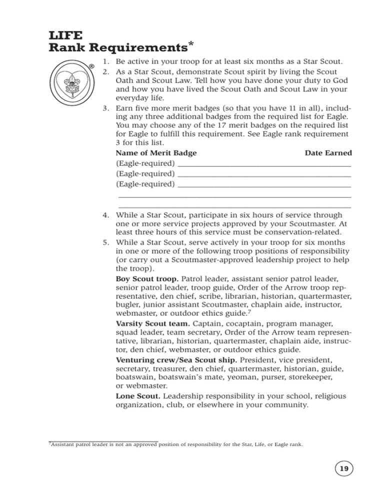 LIFE Rank Requirements Boy Scouts Of America LIFE Rank Requirements Boy Scouts Of America