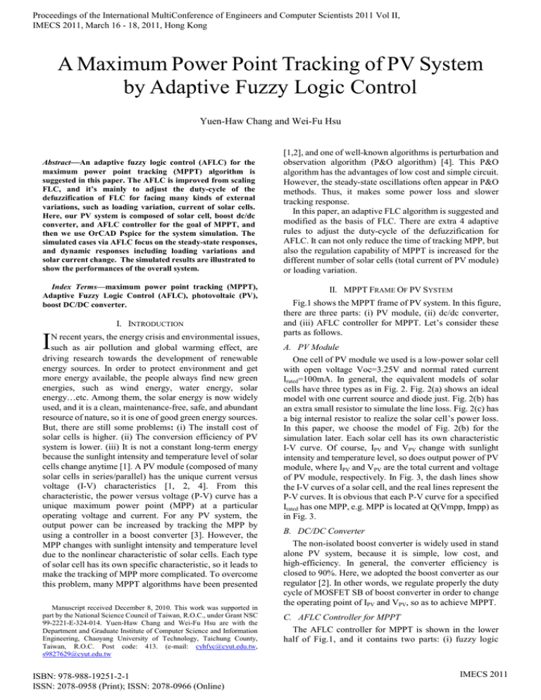 A Maximum Power Point Tracking Of Pv System By Adaptive Fuzzy