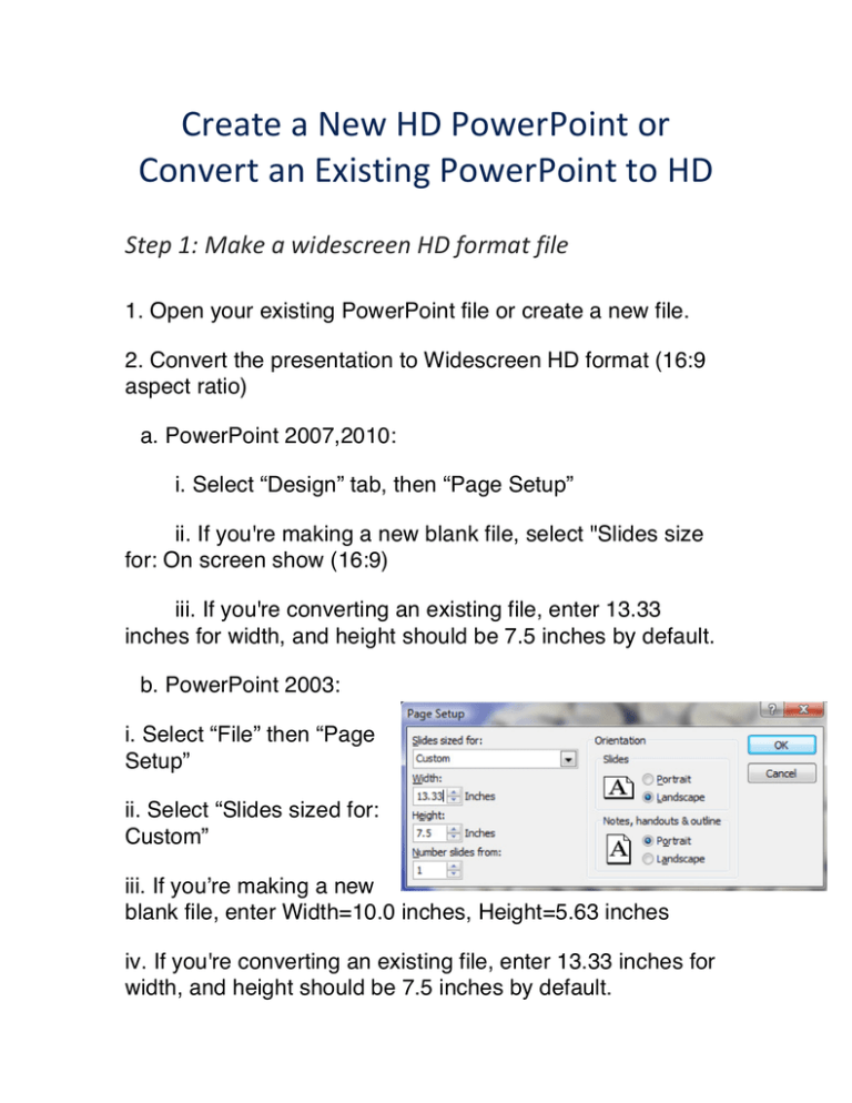 Create A New HD PowerPoint Or Convert An Existing PowerPoint To