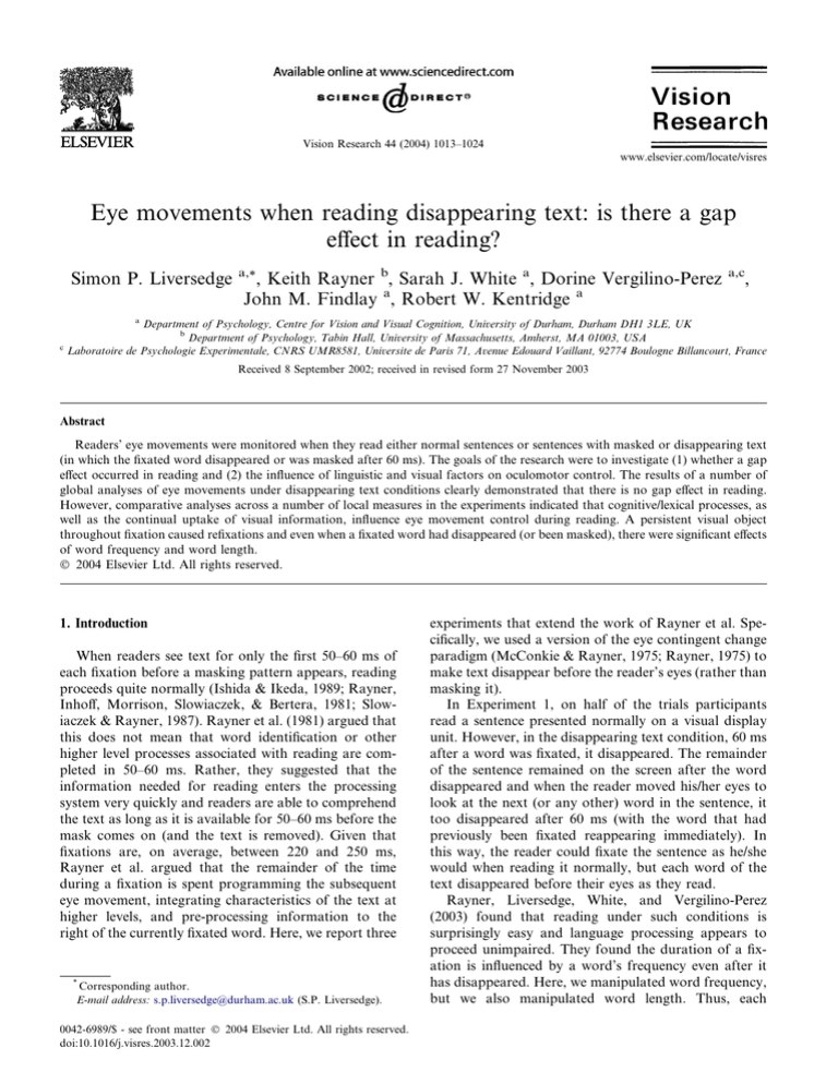 Eye Movements When Reading Disappearing Text Is There A Gap