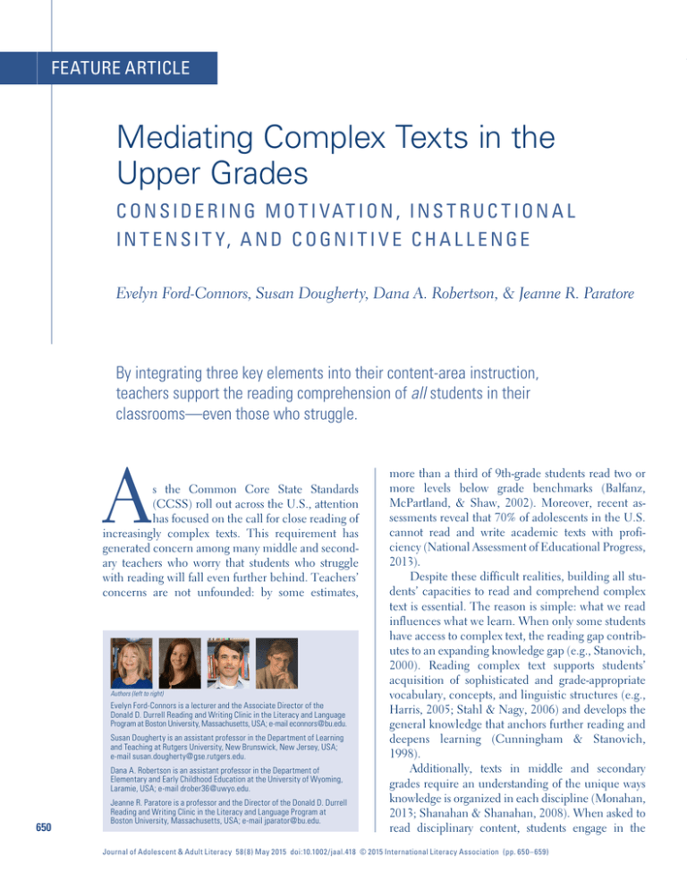 Mediating Complex Texts in the Upper Grades
