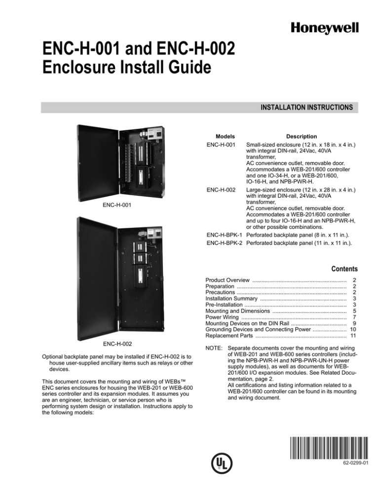 ENC-H-001 and ENC-H-002 Enclosure Install Guide
