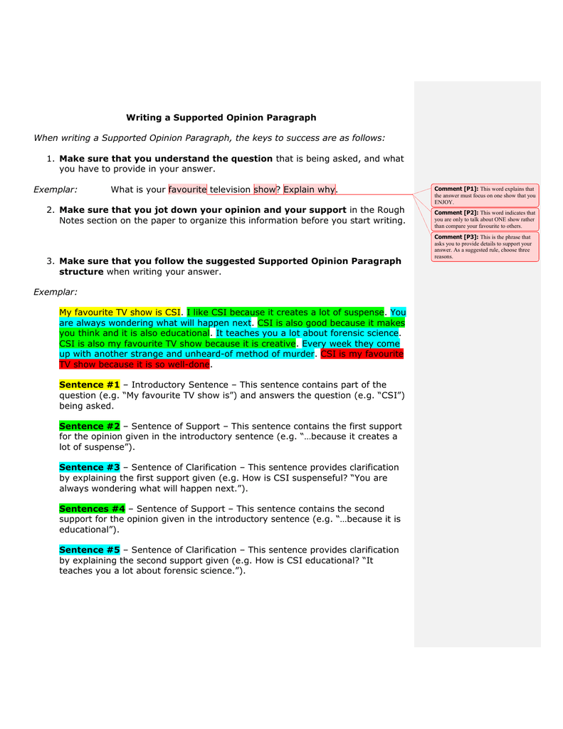 Sample Writing A Supported Opinion Paragraph