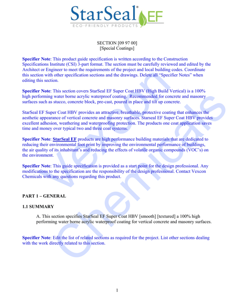 Specifier Note