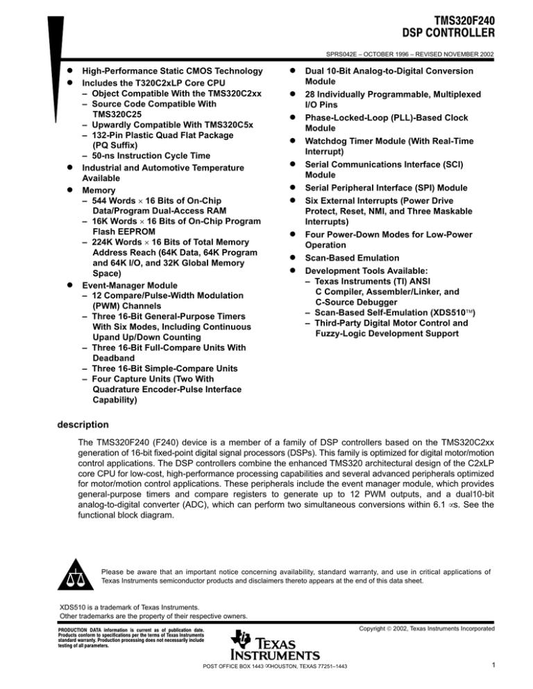 TMS320F240 DSP Controller (Rev. E)