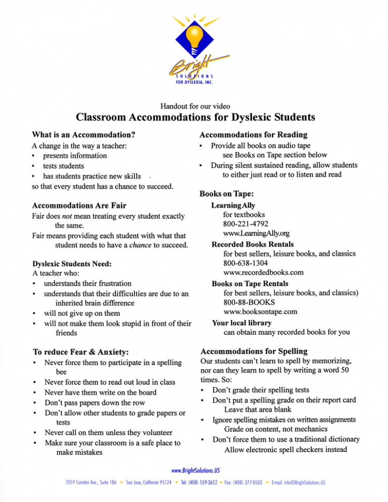 Classroom Accommodations For Dyslexic Students Classroom Accommodations For Dyslexic Students