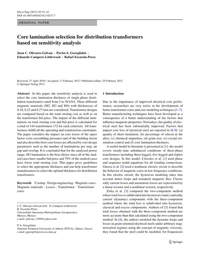 Core lamination selection for distribution transformers