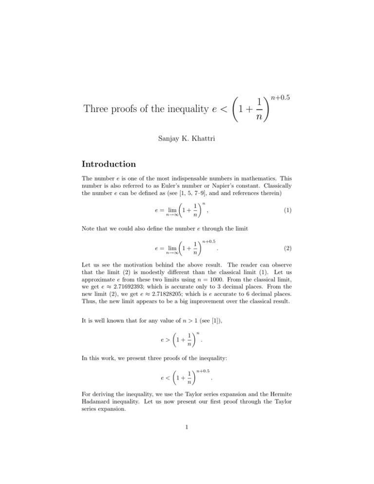 Three Proofs Of The Inequality E N 