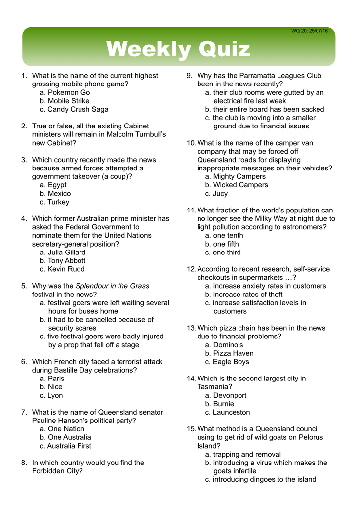 Weekly Quiz Classroom Solutions Weekly Quiz Classroom Solutions