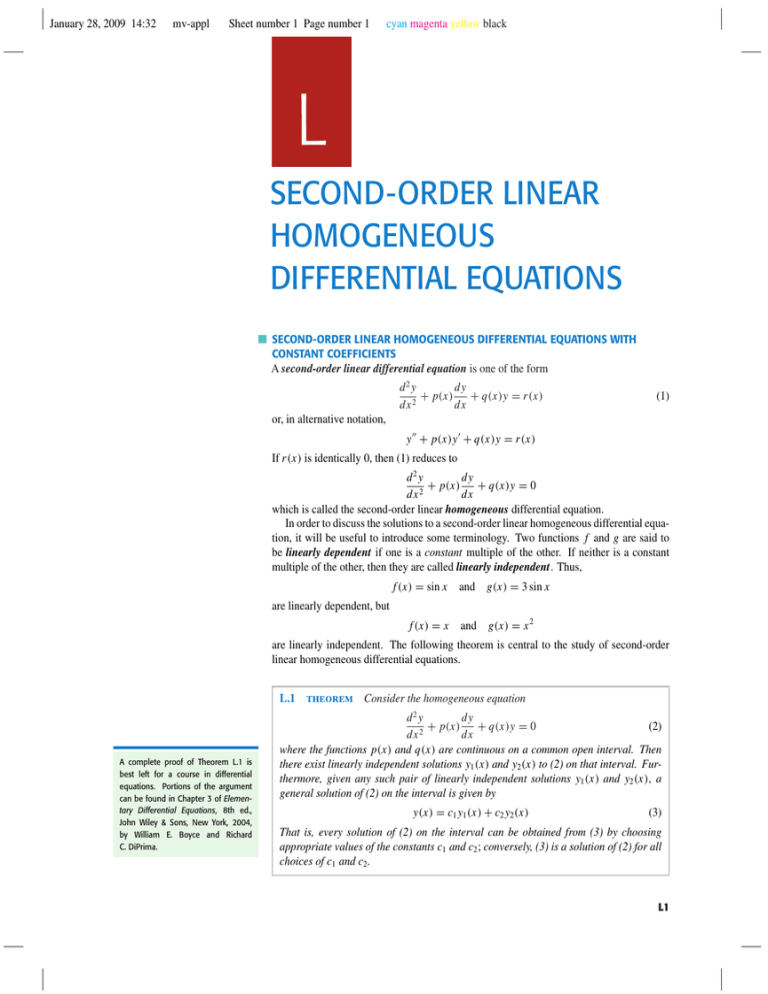 Second order Linear Homogeneous Differential Equations