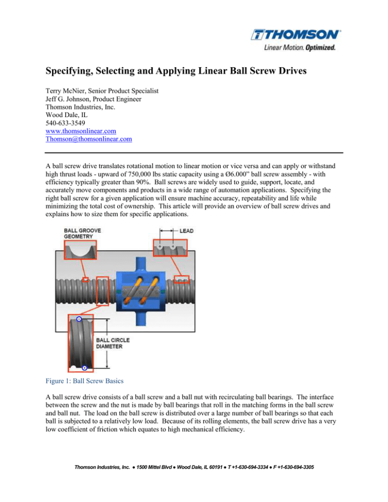 Specifying, Selecting and Applying Linear Ball Screw