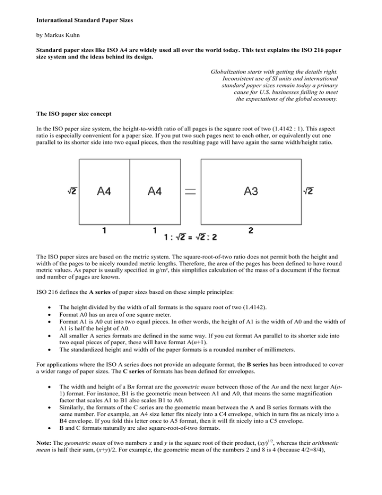 International Standard Paper Sizes By Markus Kuhn LLU E