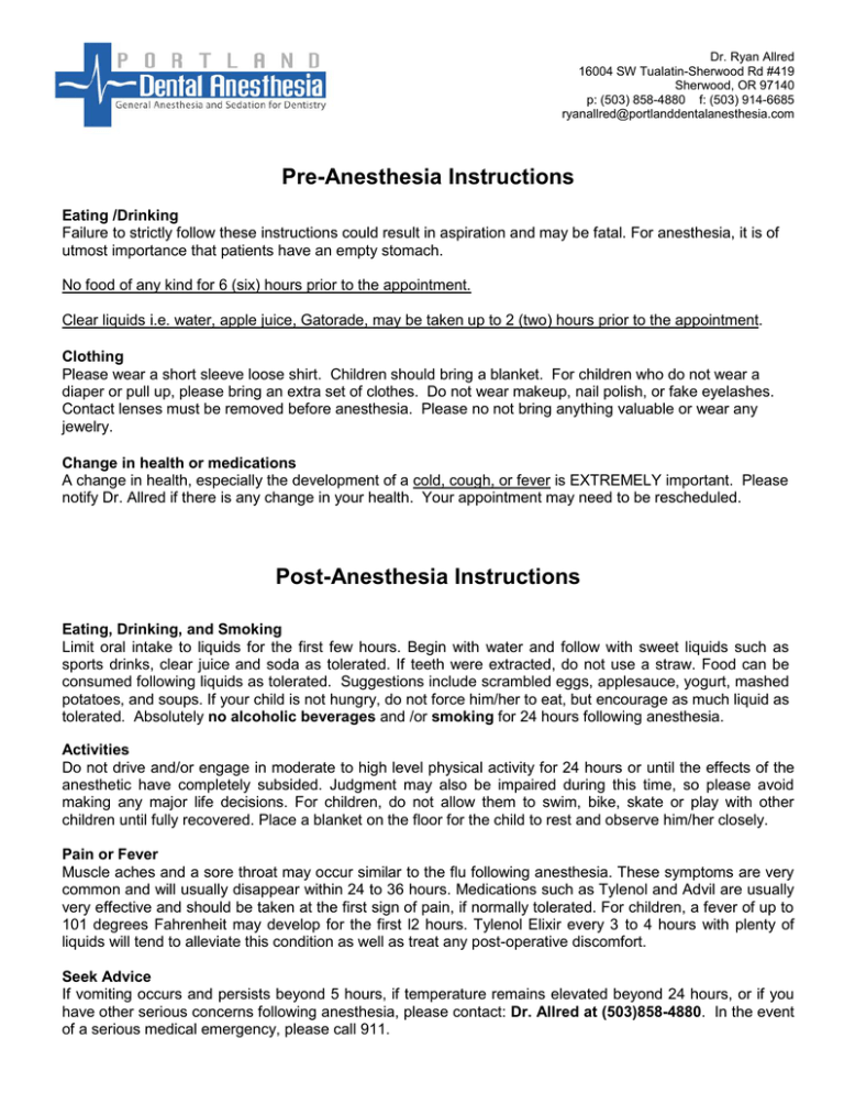 Pre And Post Operative Instructions
