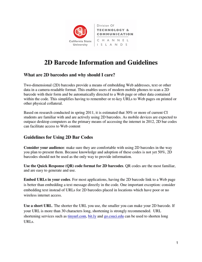 2D Barcode Information And Guidelines 2D Barcode Information And Guidelines