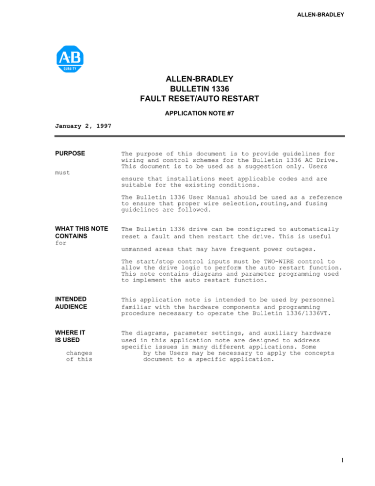 ALLEN BRADLEY BULLETIN 1336 FAULT RESET AUTO RESTART ALLEN BRADLEY BULLETIN 1336 FAULT RESET AUTO RESTART