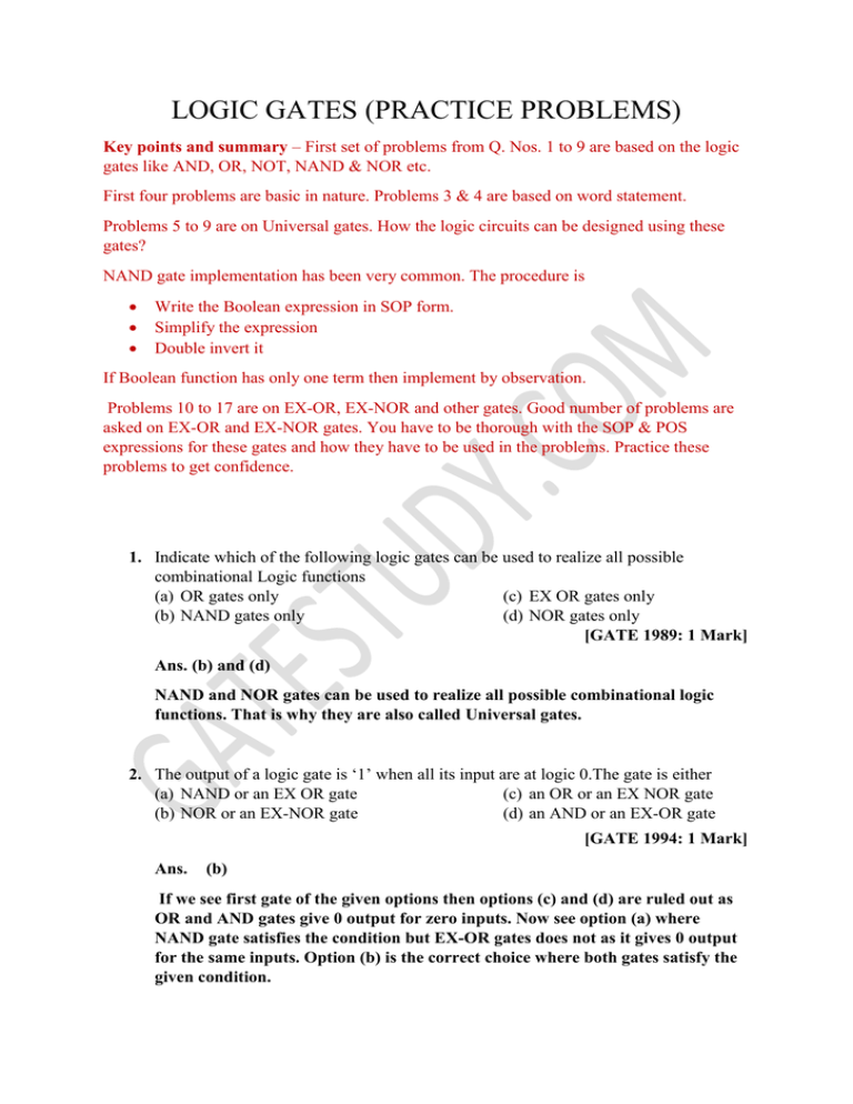 Logic Gates practice Problems 