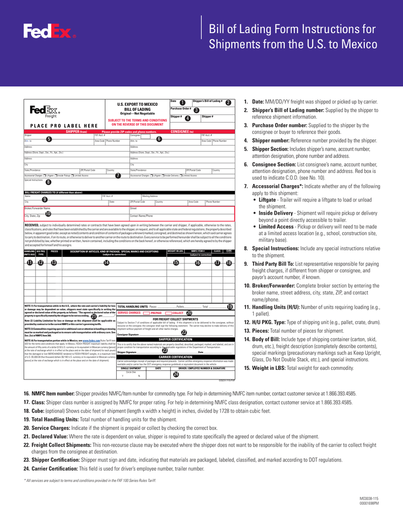 Fedex Bill Of Lading