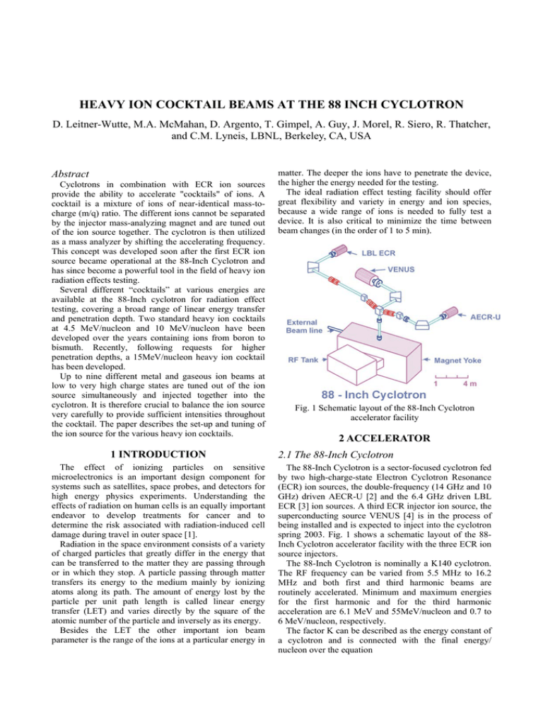 HEAVY ION COCKTAIL BEAMS AT THE 88 INCH CYCLOTRON