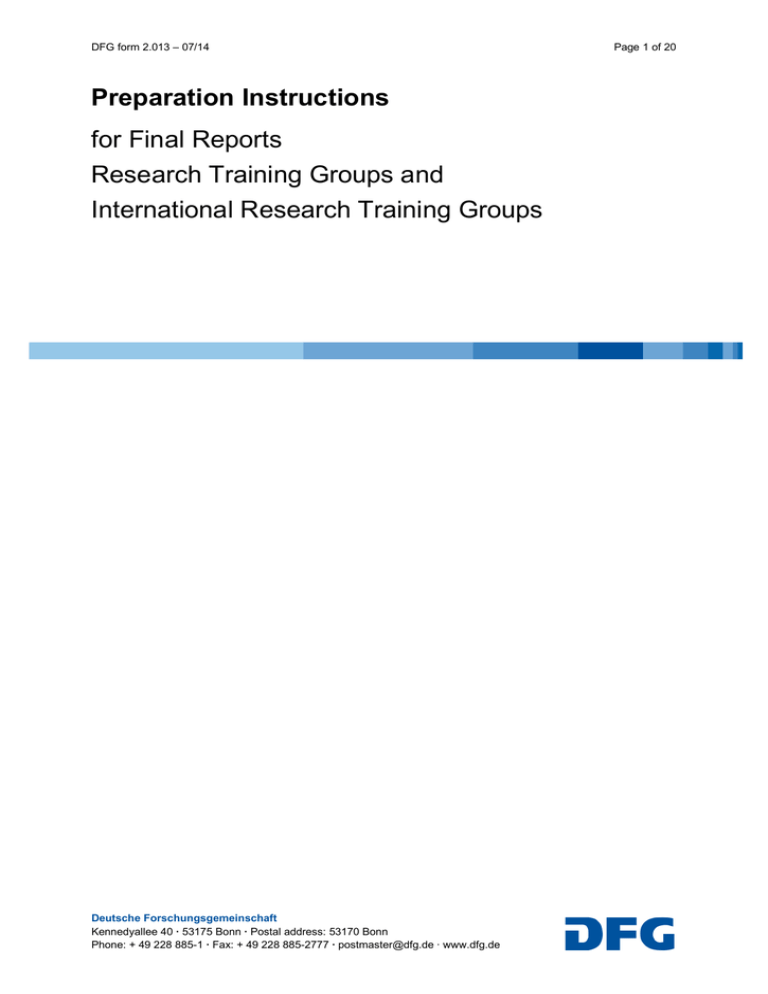 Preparation Instructions for Final Reports Research Training