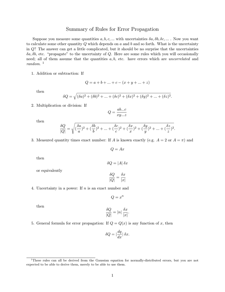 Exact Formula For Propagation Of Error