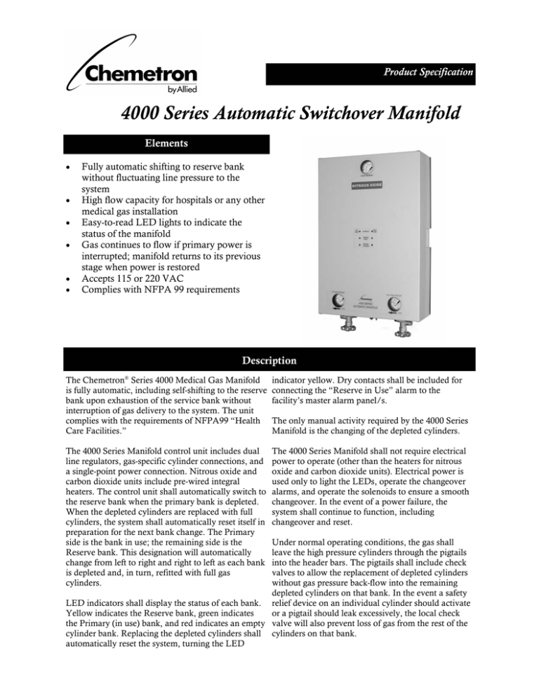 4000 Series Automatic Switchover Manifold