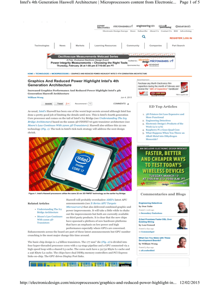 Page 1 of 5 Intel`s 4th Generation Haswell Architecture