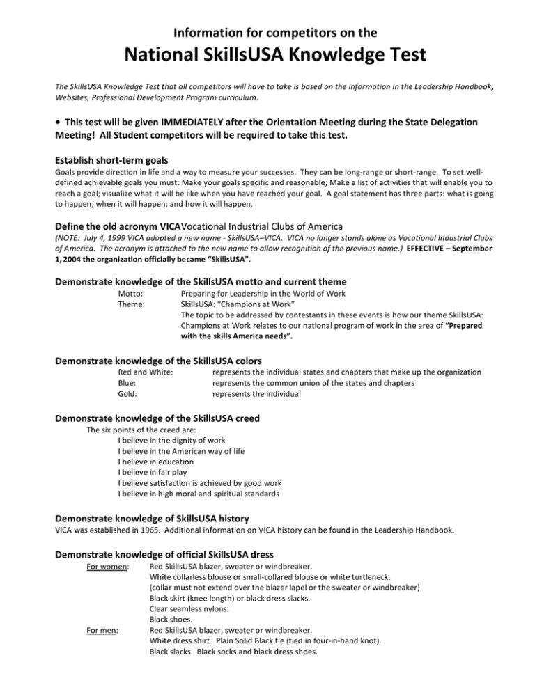Sample National SkillsUSA Knowledge Test