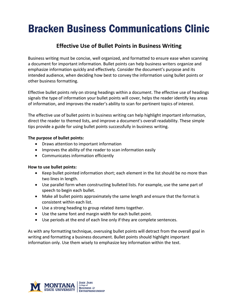 Effective Use Of Bullet Points In Business Writing