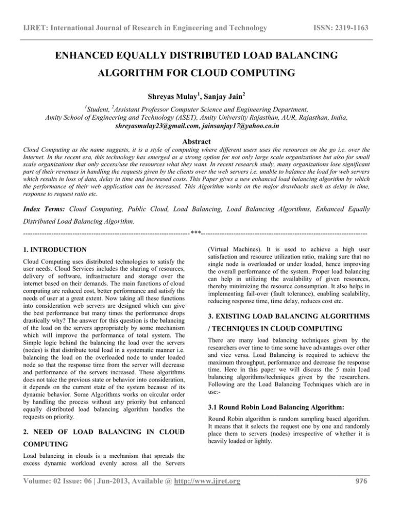 Enhanced Equally Distributed Load Balancing