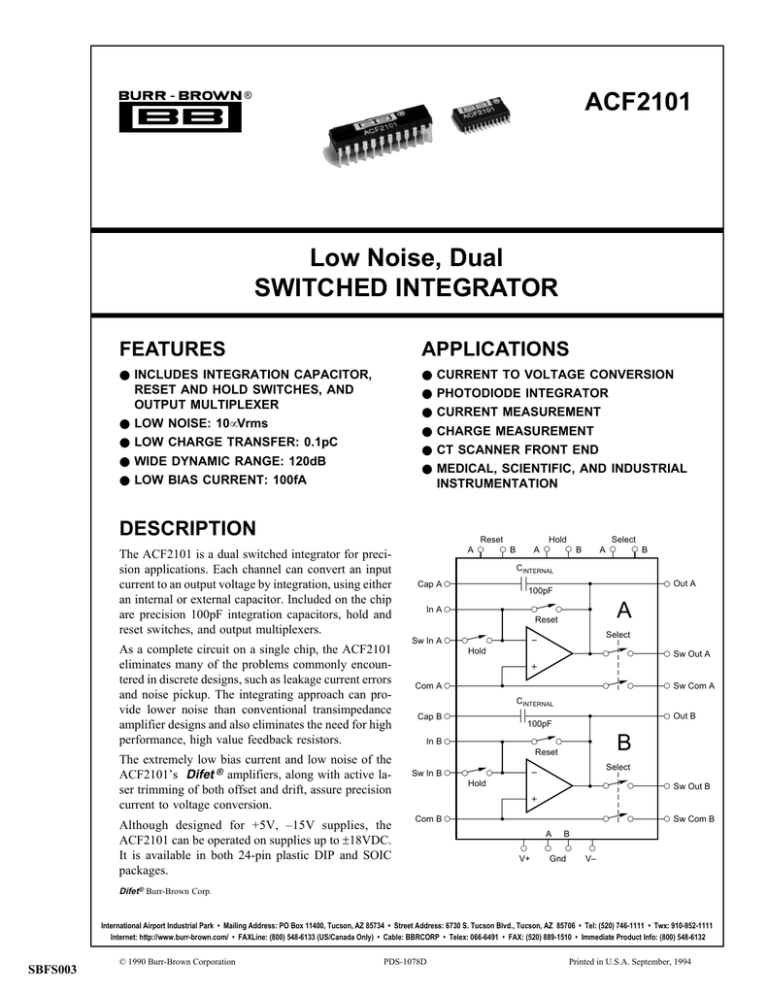 Low Noise, Dual Switched Integrator