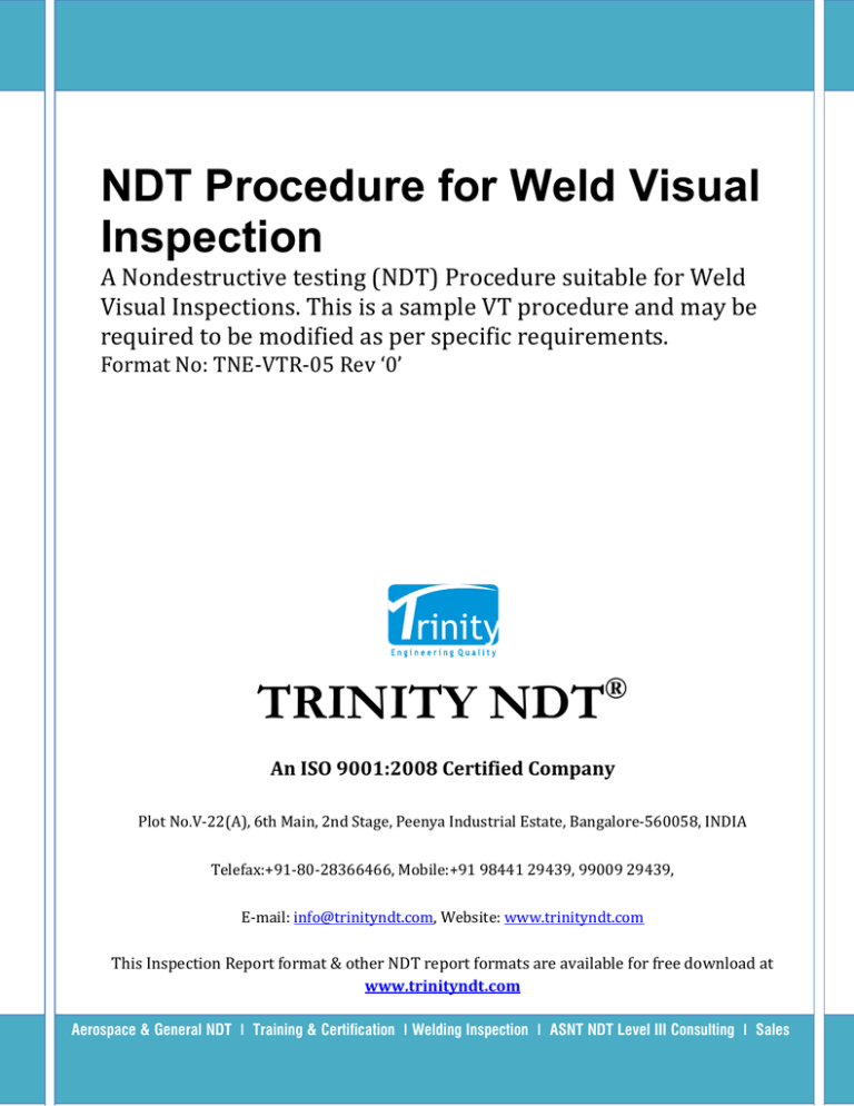 NDT Procedure For Weld Visual Inspection